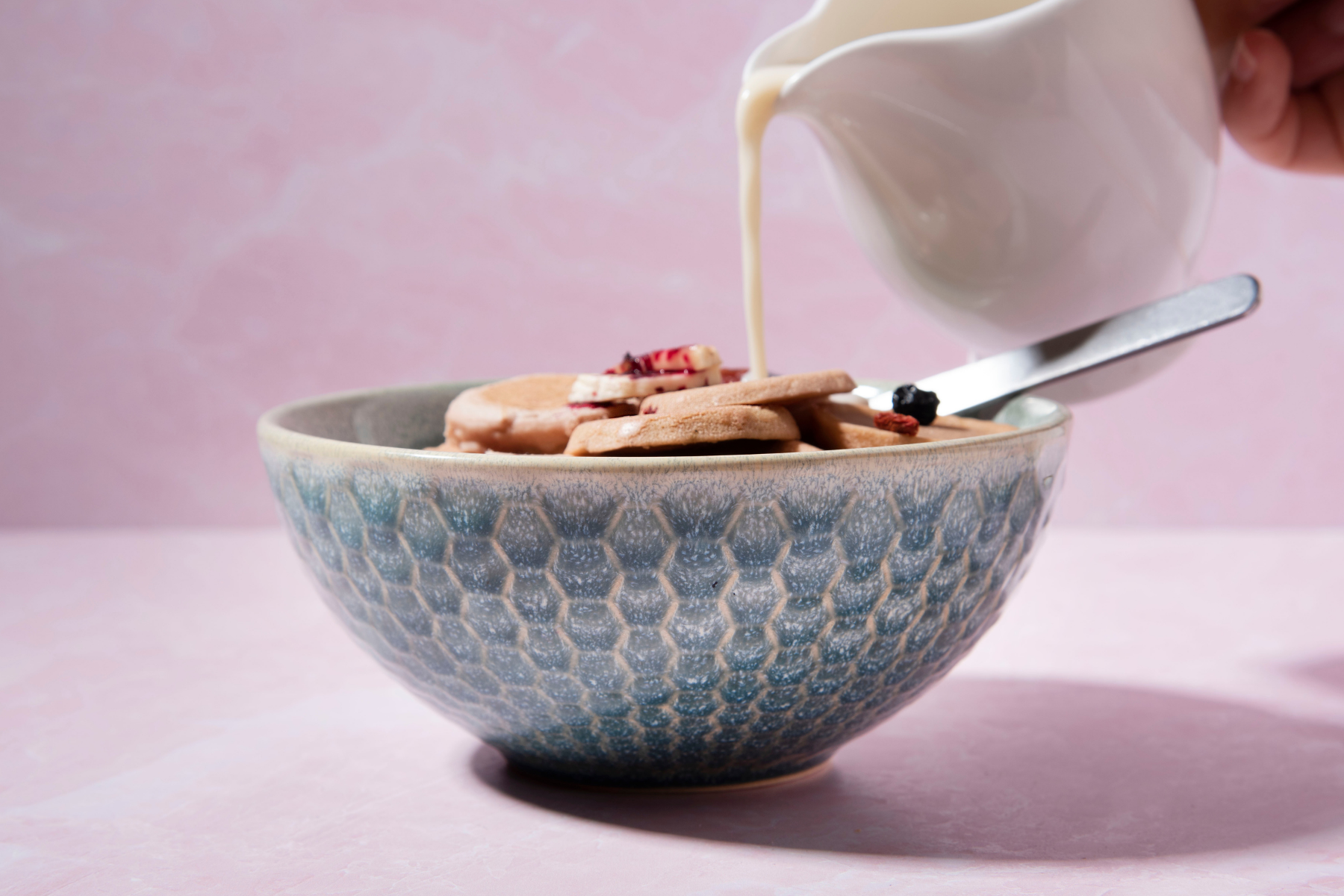 4 Ingredient Mini Pancake Cereal with Pink Power